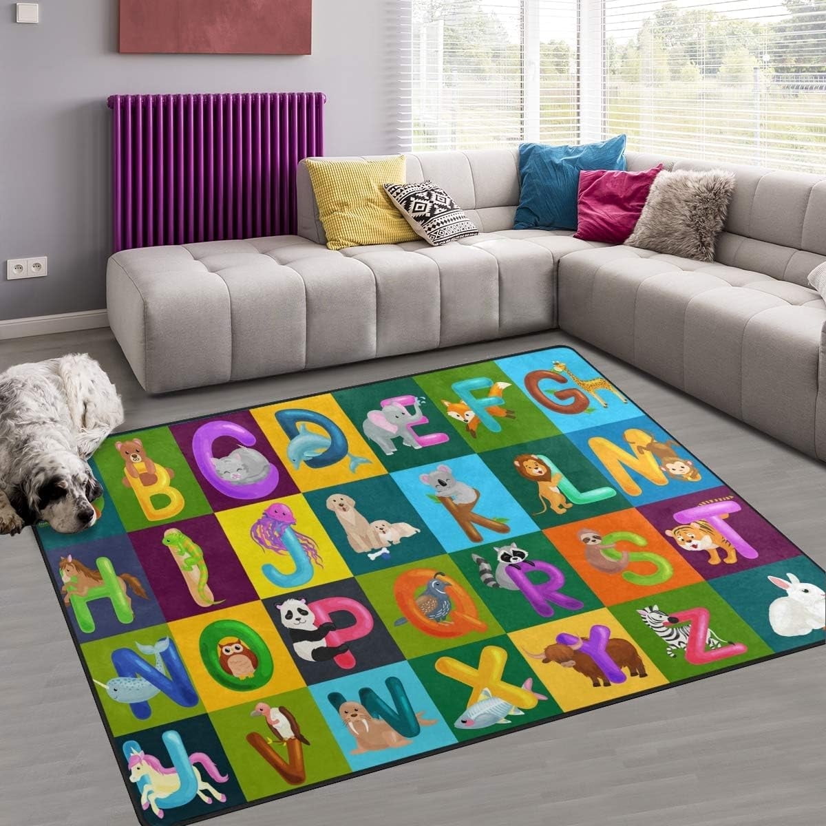FREEAM Alphabet Animals Non Slip Area Rug for Living Dinning Room ...