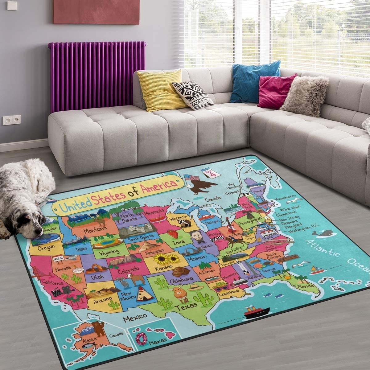 FREEAM American Map Non Slip Area Rug for Living Dinning Room Bedroom ...