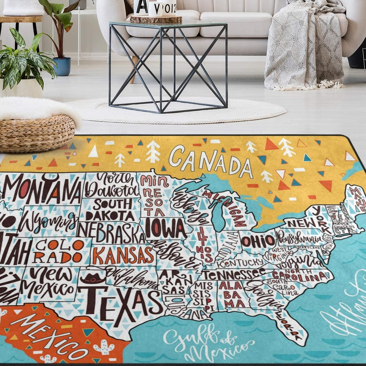 FREEAM American Map Non Slip Area Rug for Living Dinning Room Bedroom ...