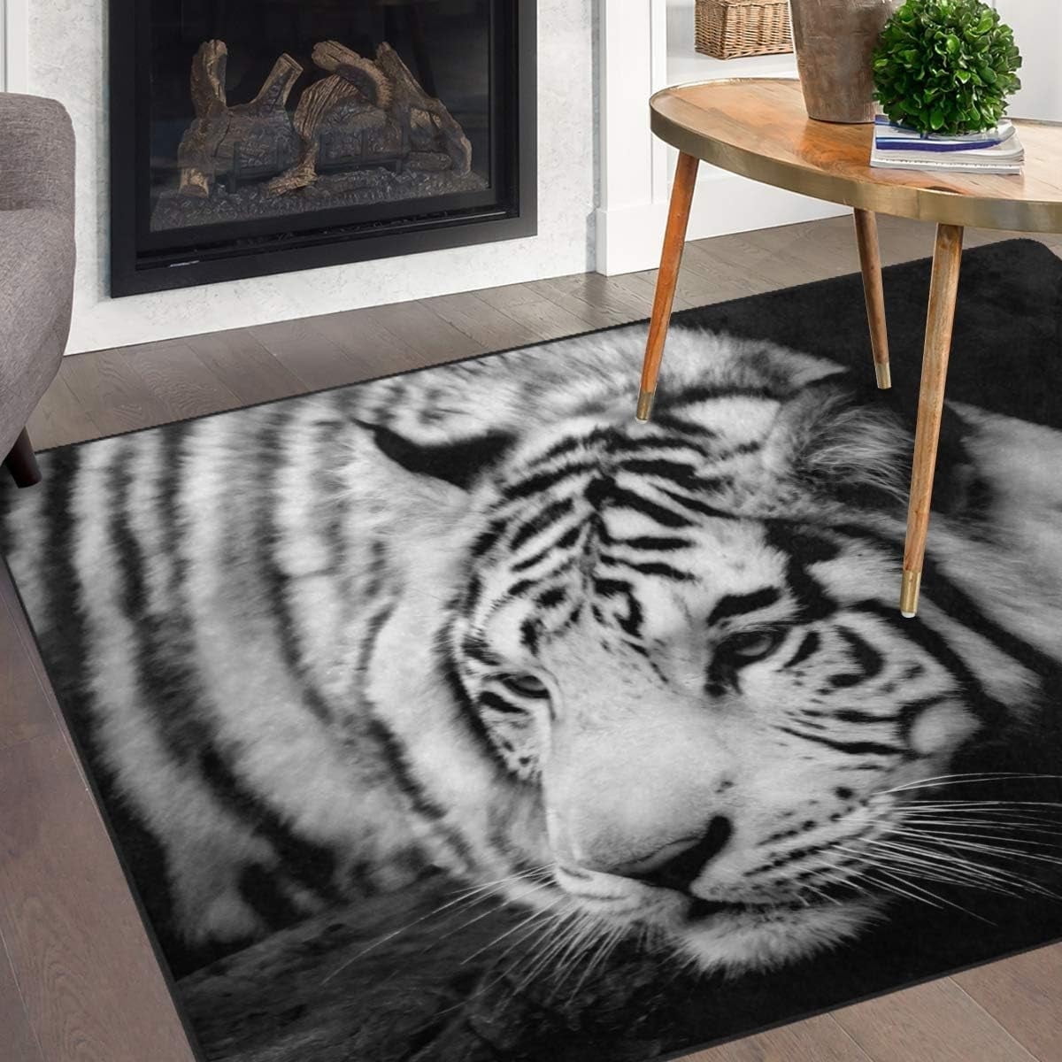 FREEAM Animal Tiger Area Rug 2'x3', Mysterious Tiger in Black and White ...