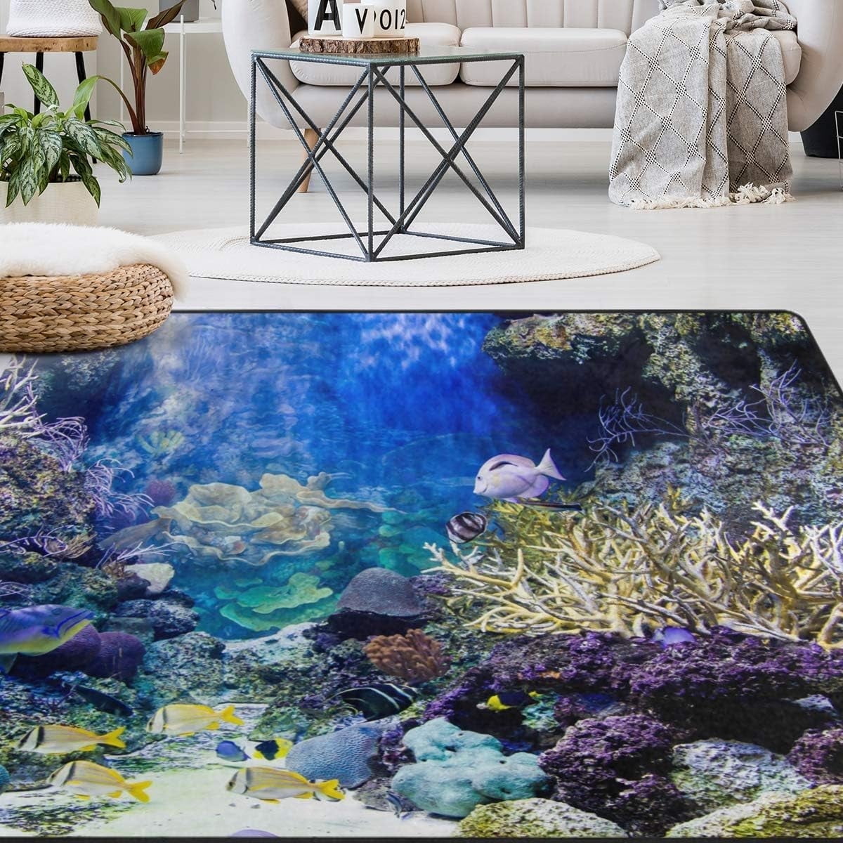 FREEAM Beach Theme Area Rug 3'x5', Caribbean Reef Fish Ocean Animal ...
