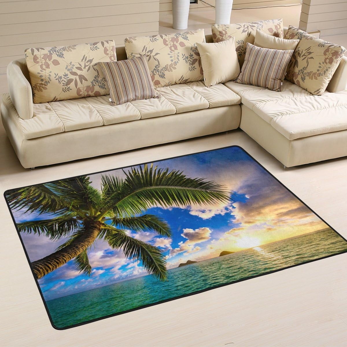 FREEAM Beautiful Sunrise Ocean Area Rug 2'x3', Hawaii Palm Tree ...