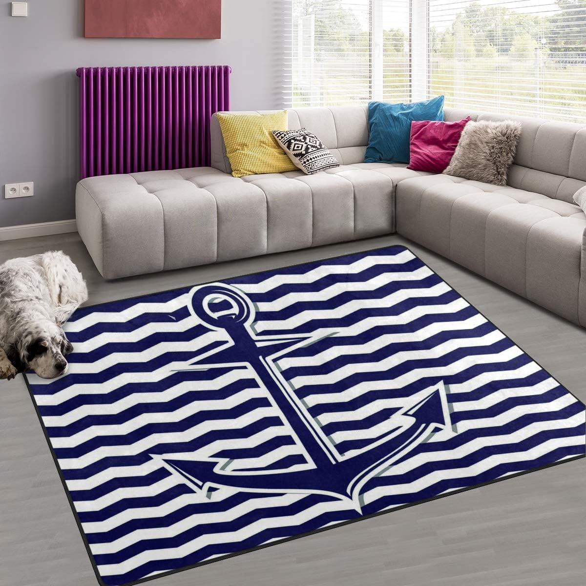 FREEAM Chevron Anchor Non Slip Area Rug for Living Dinning Room Bedroom ...