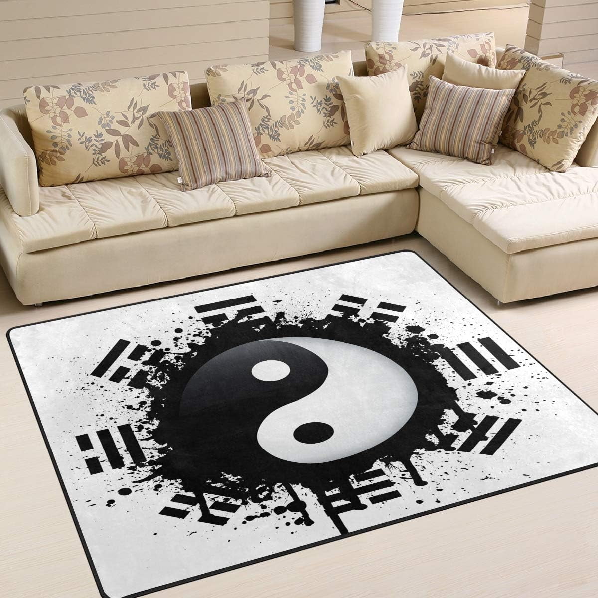 FREEAM Chinese Yin Yang Artwork Area Rug Mat for Living Dining Dorm ...