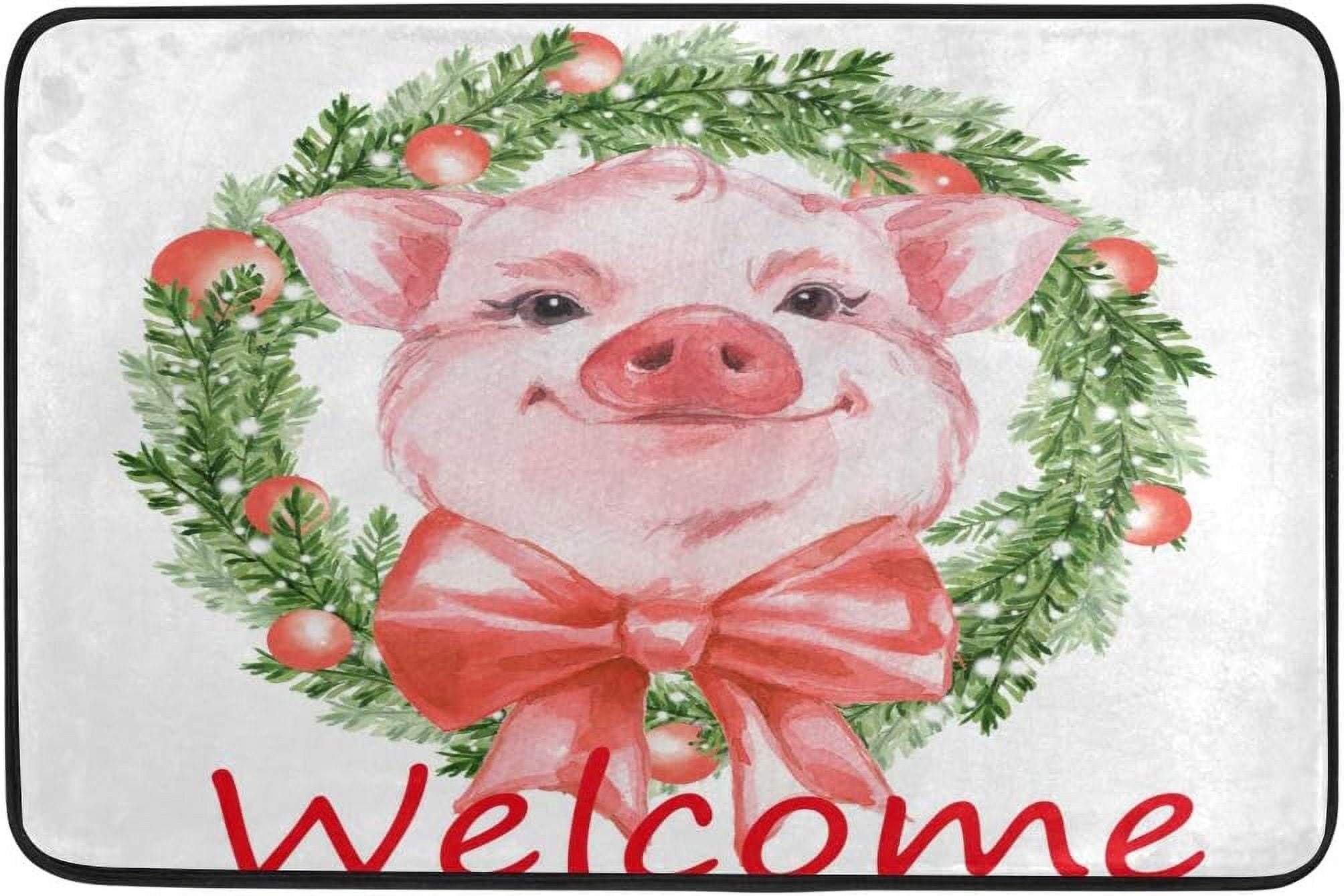 FREEAM Christmas Wreath Funny Pig Bath Mat Non Slip Super Absorbent ...