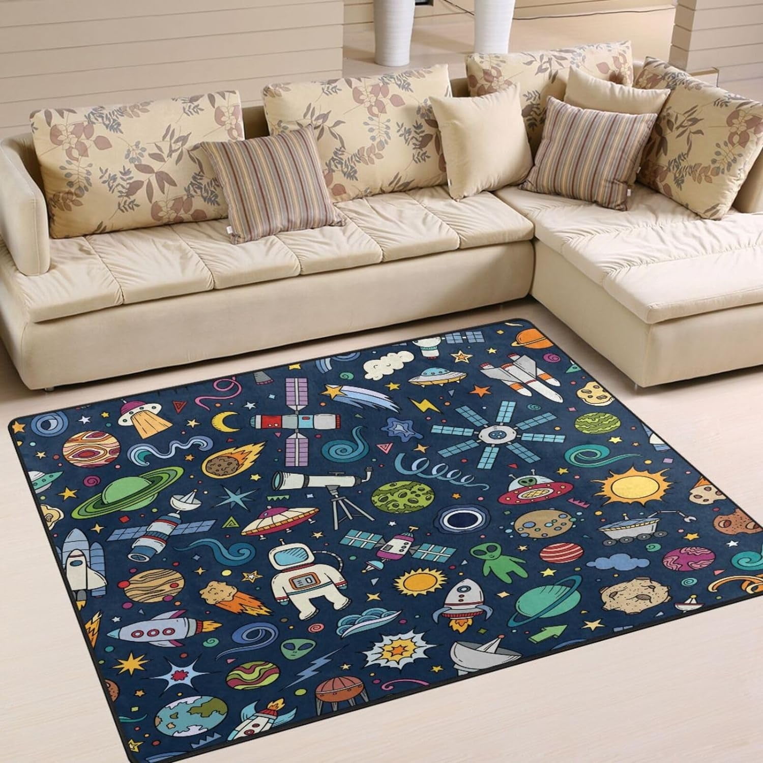 FREEAM Colorful Astronaut Planet Space Starry Area Rug Mat for Living ...