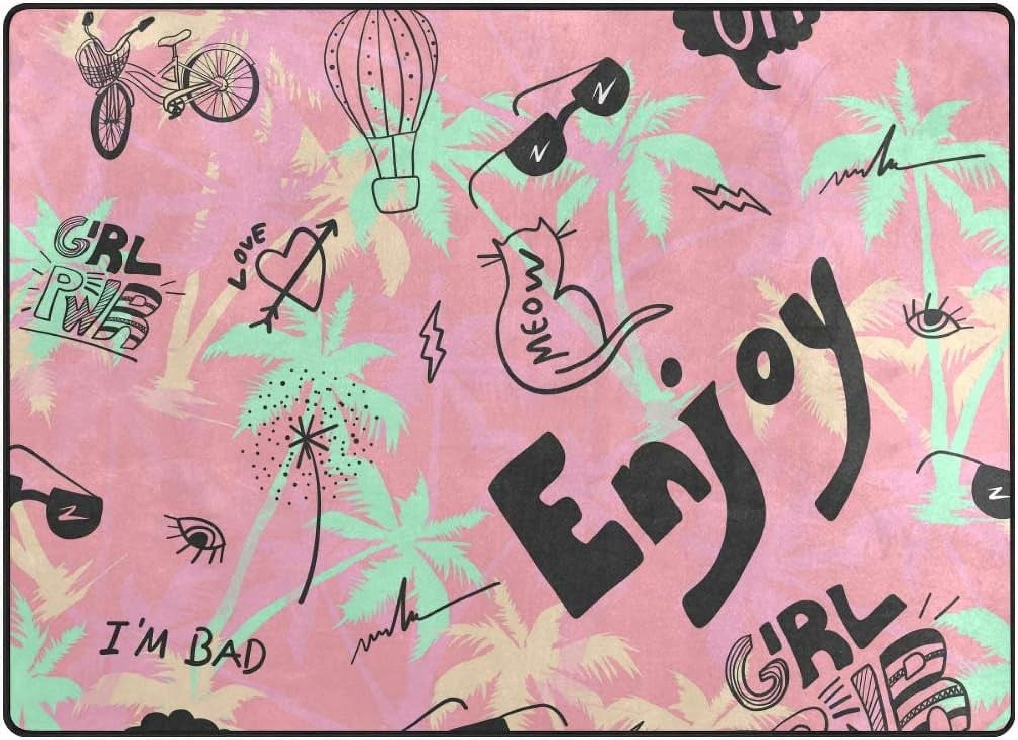 FREEAM Colorful Camo Pink Palm Tree Area Rug 5x7 Soft Large Area Rugs ...