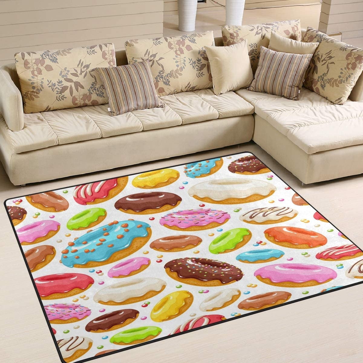FREEAM Colorful Cartoon Donut Area Rug Mat for Living Dining Dorm Room ...