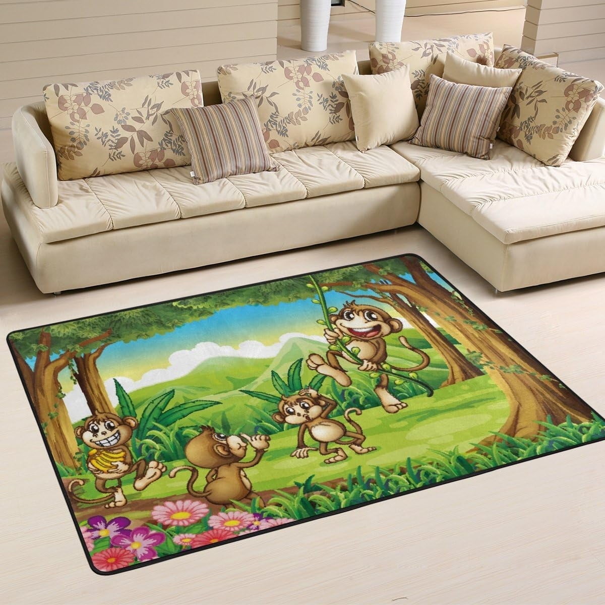 FREEAM Cute Animal Area Rug 4'x6', Monkeys Playing in The Forest ...