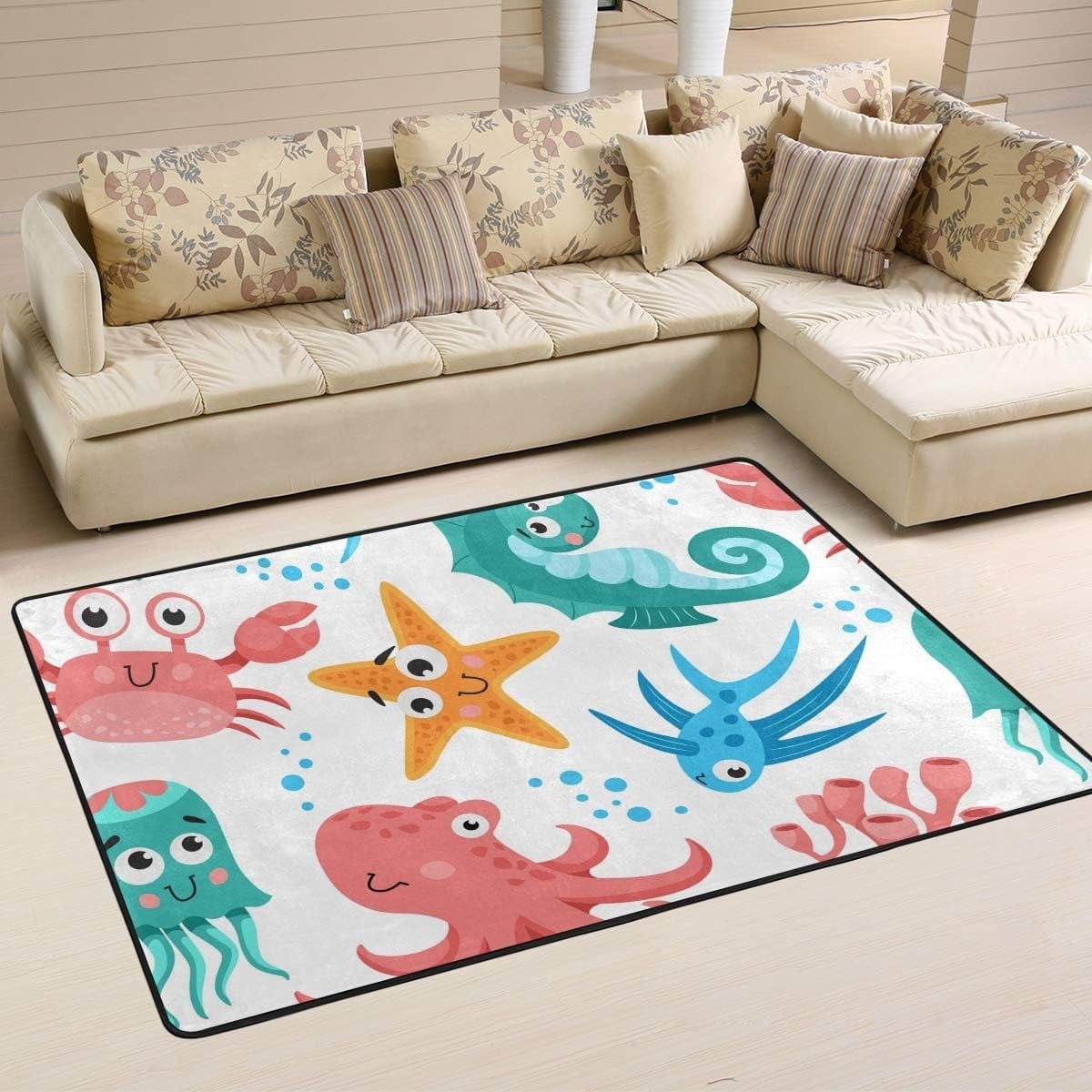 FREEAM Cute Octopus Starfish Marine Animals Area Rug 2x3 Soft Rugs ...