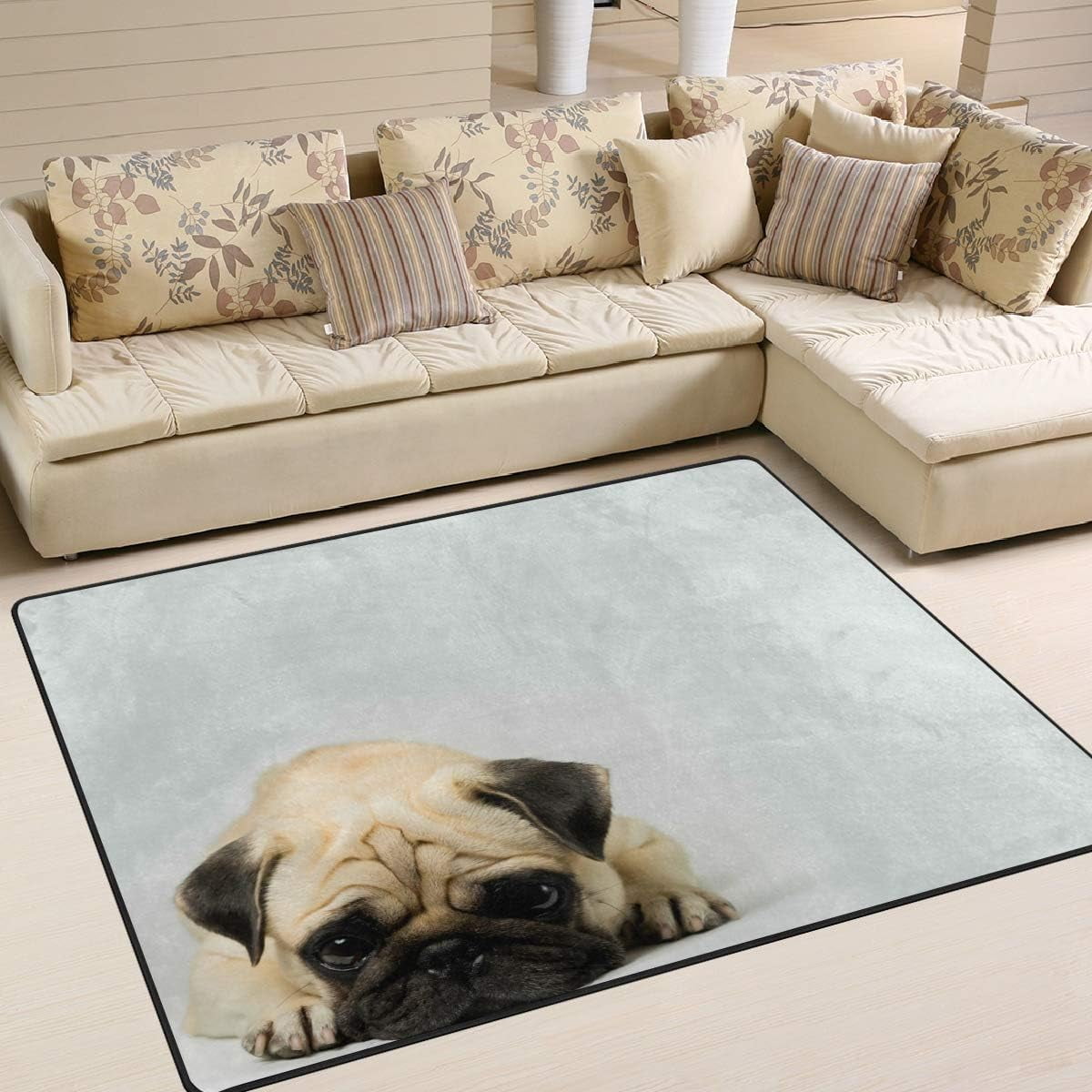 FREEAM Cute Pug Dog Non Slip Area Rug for Living Dinning Room Bedroom ...