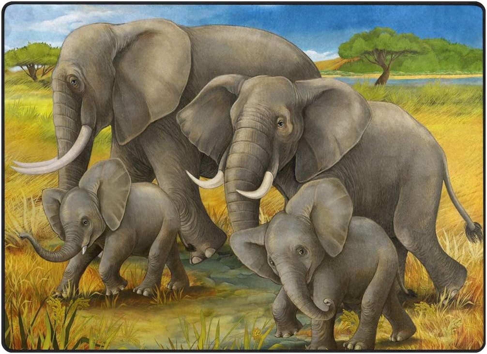 FREEAM Cute Safari Wild Elephants Animal Area Rug 5x7 Soft Large Area ...