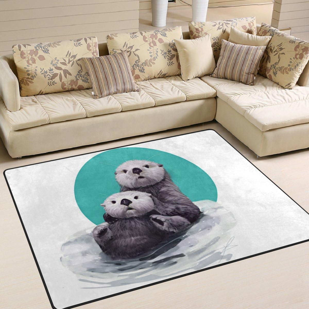 FREEAM Cute Sea Otters Non Slip Area Rug for Living Dinning Room ...