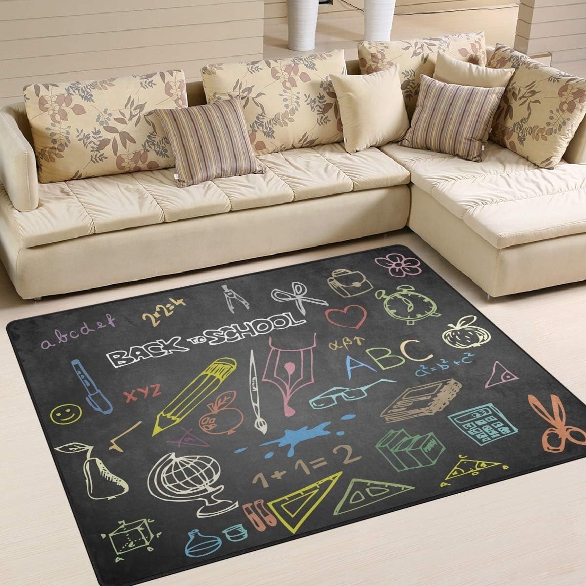 FREEAM Educational Back to School Math Area Rug Mat for Living Dining ...