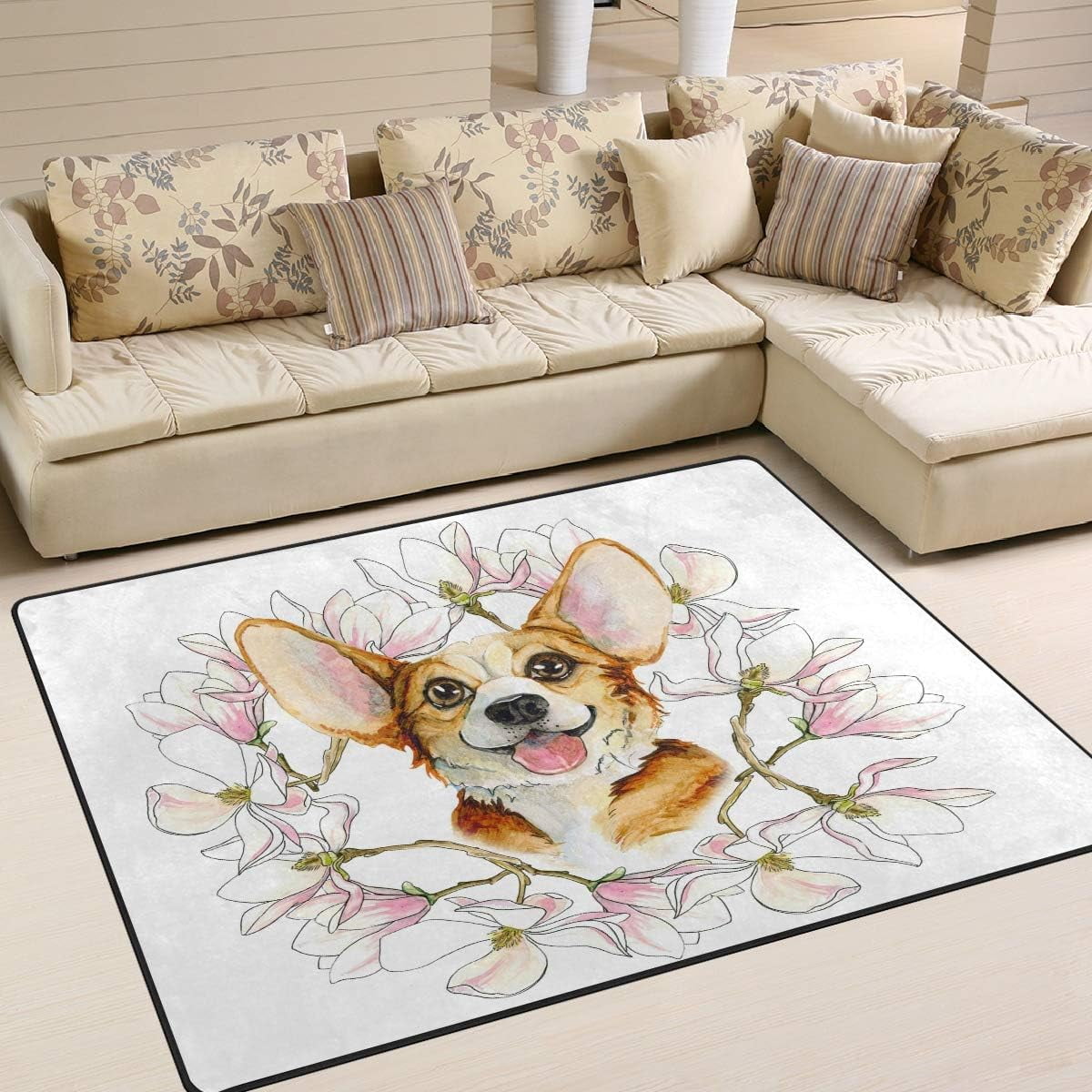 FREEAM Floral Dog Non Slip Area Rug for Living Dinning Room Bedroom ...