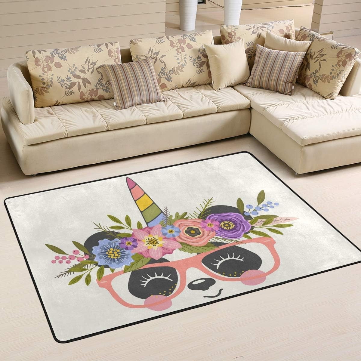 FREEAM Floral Panda Non Slip Area Rug for Living Dinning Room Bedroom ...