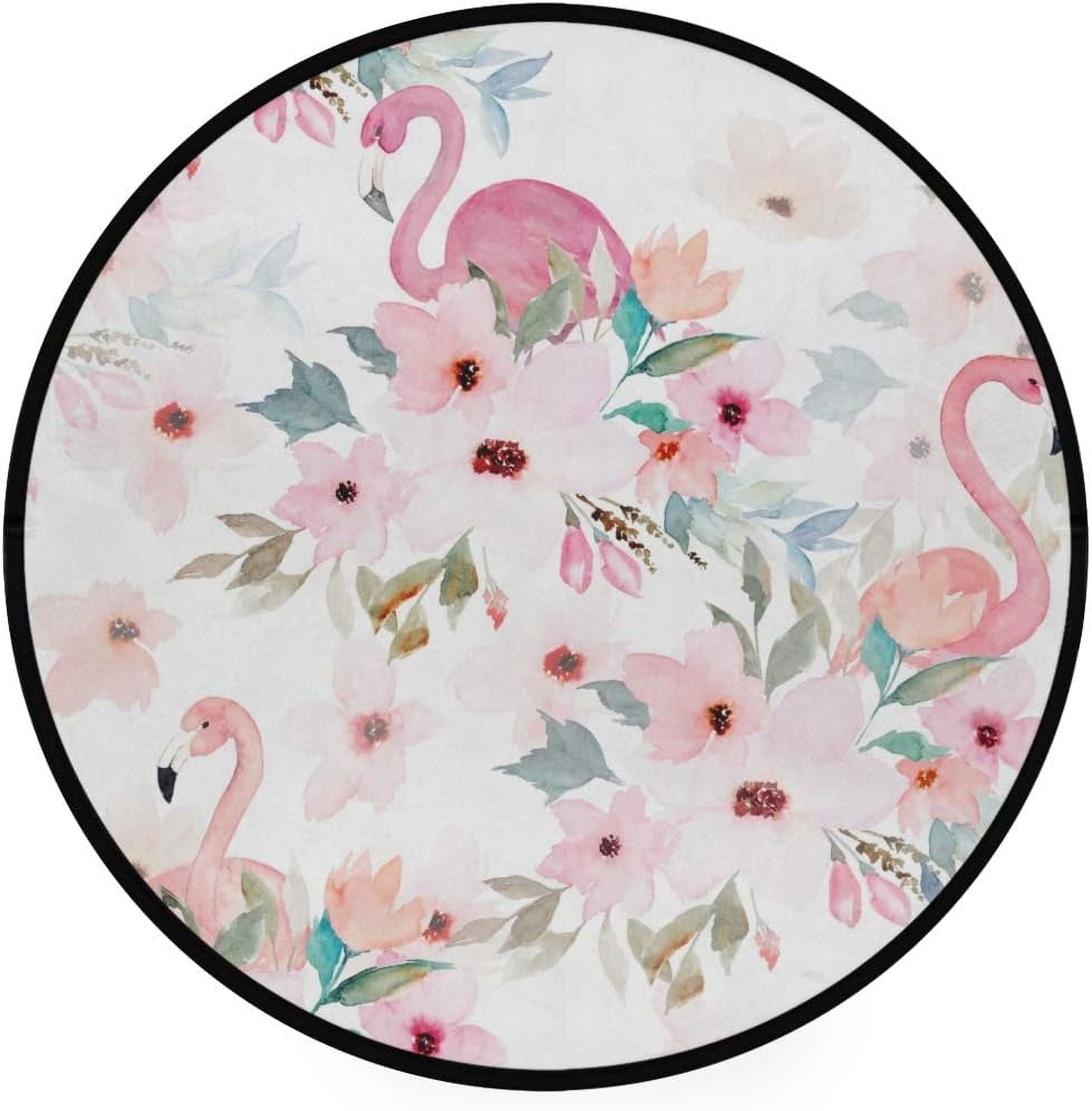FREEAM Floral Print with Flamingo Round Area Rugs 3 x 3 Feet, Comfy ...