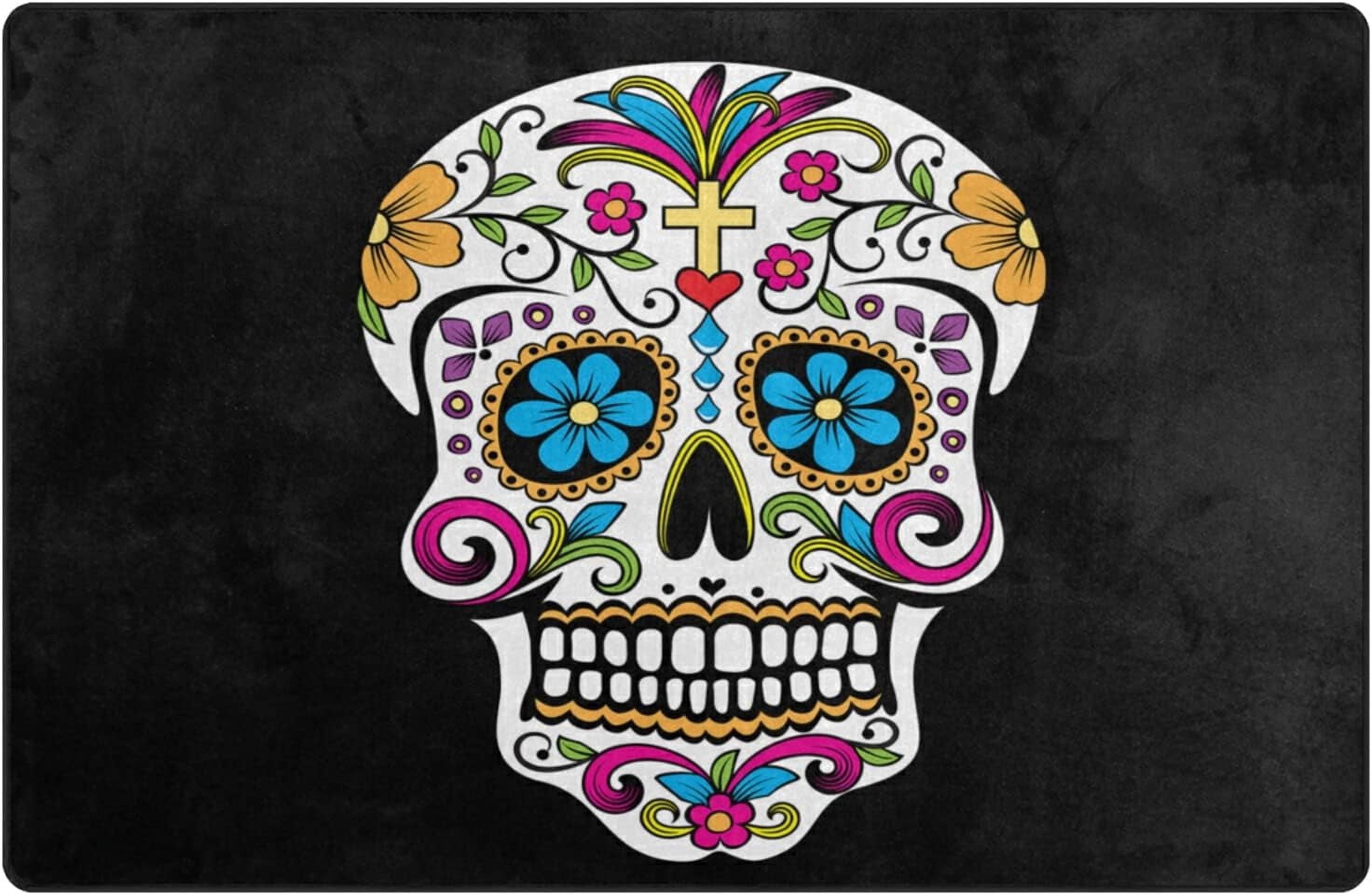 FREEAM Floral Skull Area Rug 5'x7', Mexican Skull Day of The Dead ...