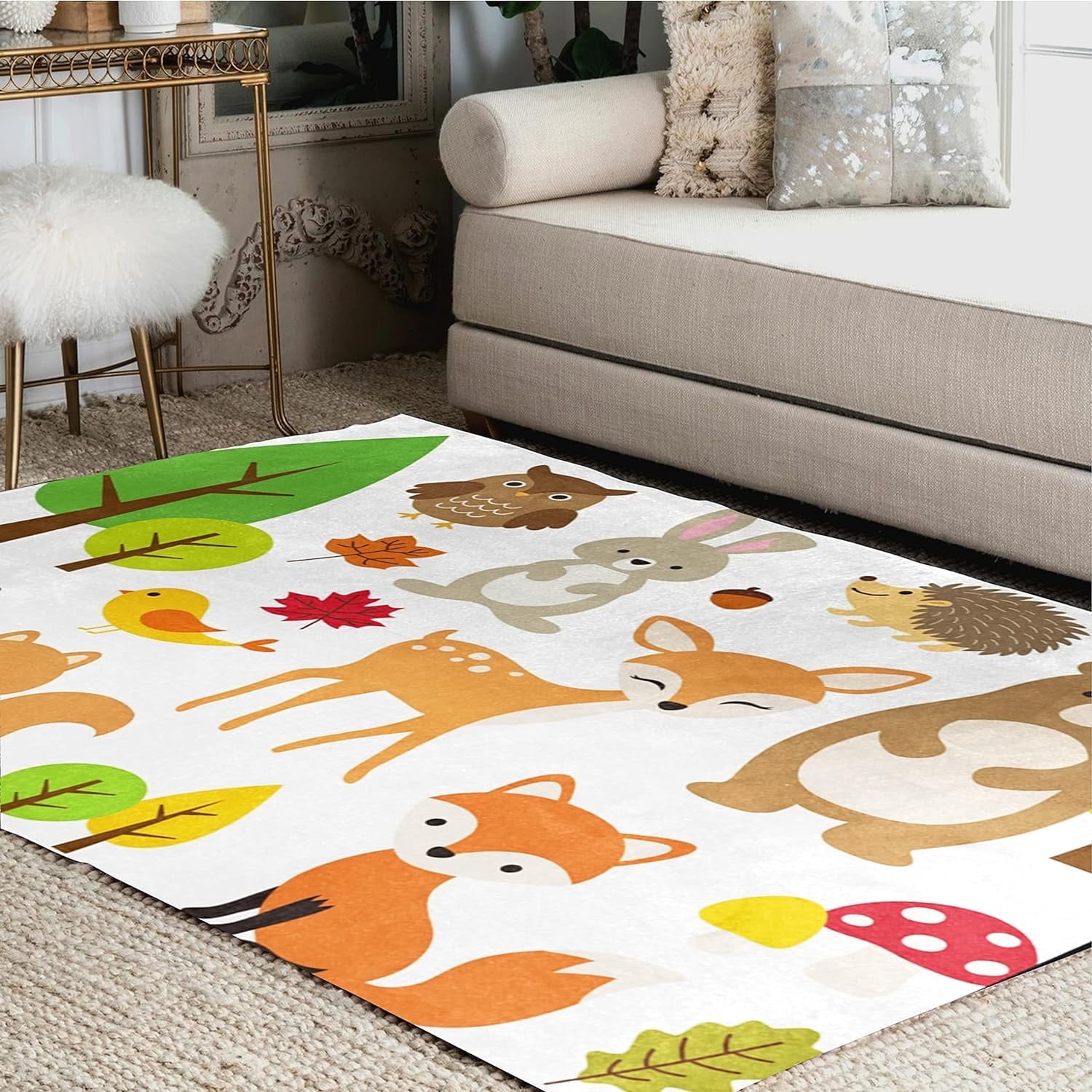 FREEAM Forest Hipster Fox Deer Bear Owl Bird Rabbit Mushroom Area Rug ...