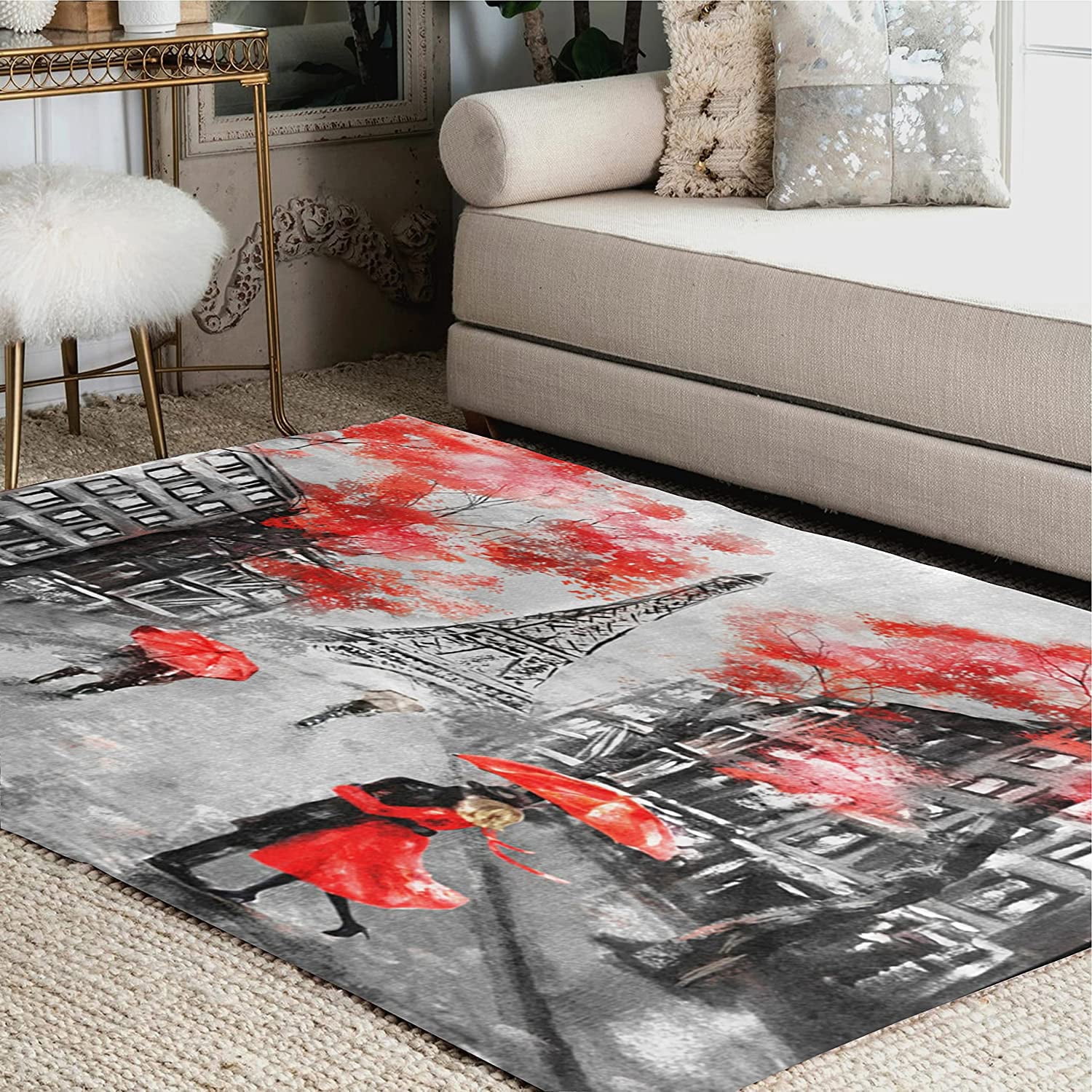 FREEAM France Paris Eiffel Tower Valentine's Day Area Rug Mat for ...