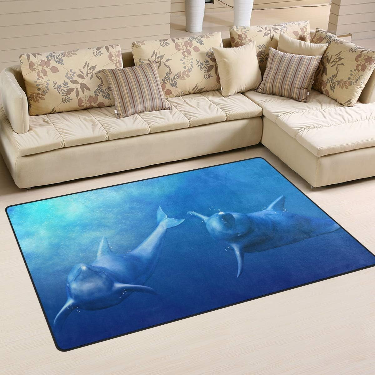 FREEAM Funny Dolphin Non Slip Area Rug for Living Dinning Room Bedroom ...