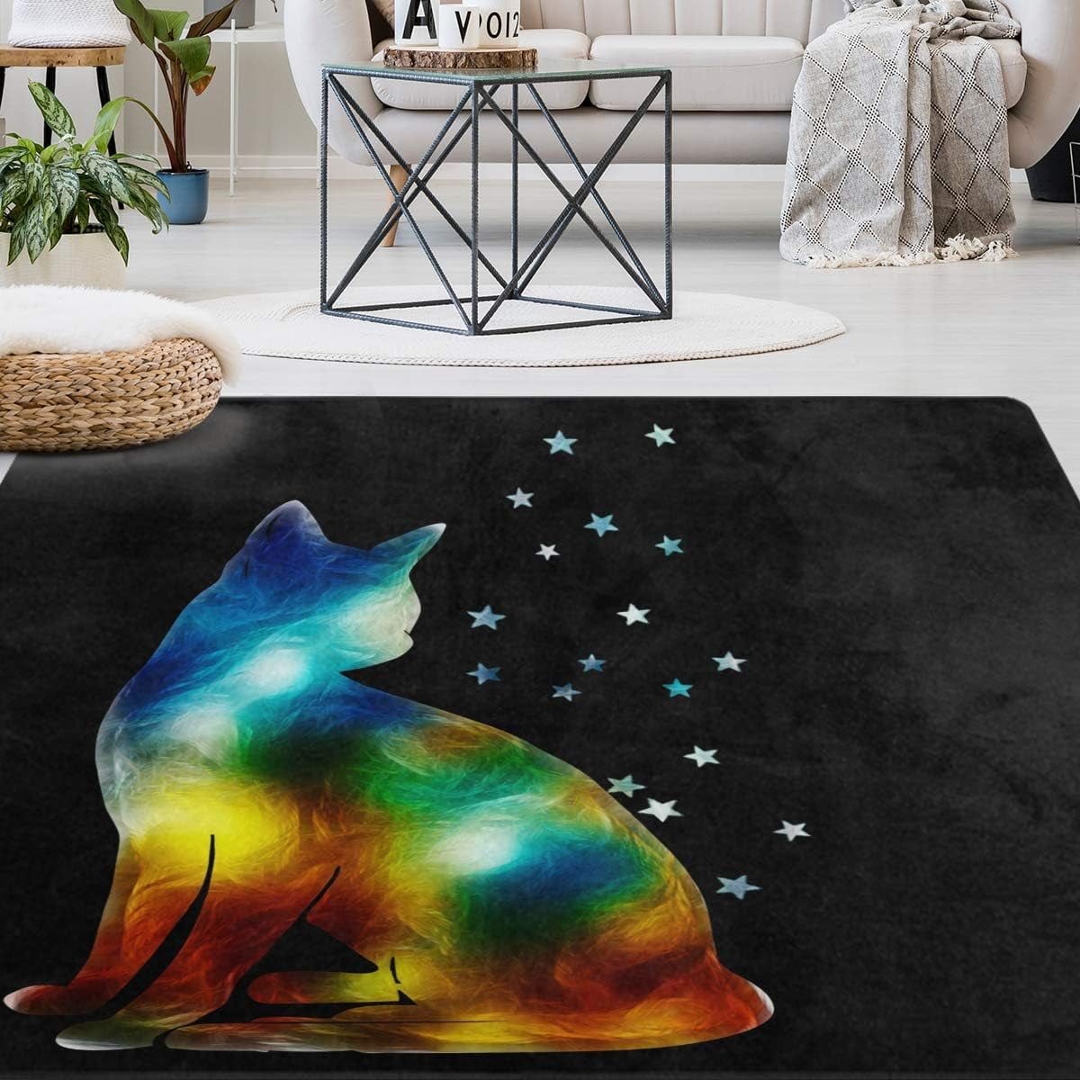 FREEAM Galaxy Cat Non Slip Area Rug for Living Dinning Room Bedroom ...