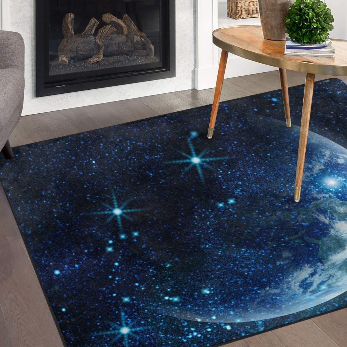 FREEAM Galaxy Moon Area Rug 2'x3', Planet Earth in Space Polyester Area ...