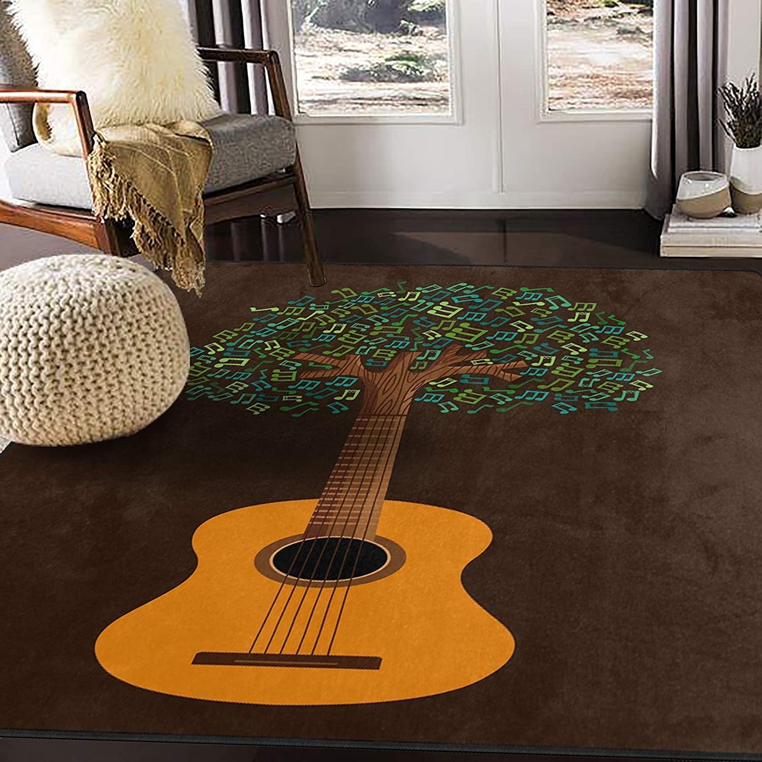 FREEAM Guitar Tree with Musical Note Area Rug Mat for Living Dining ...