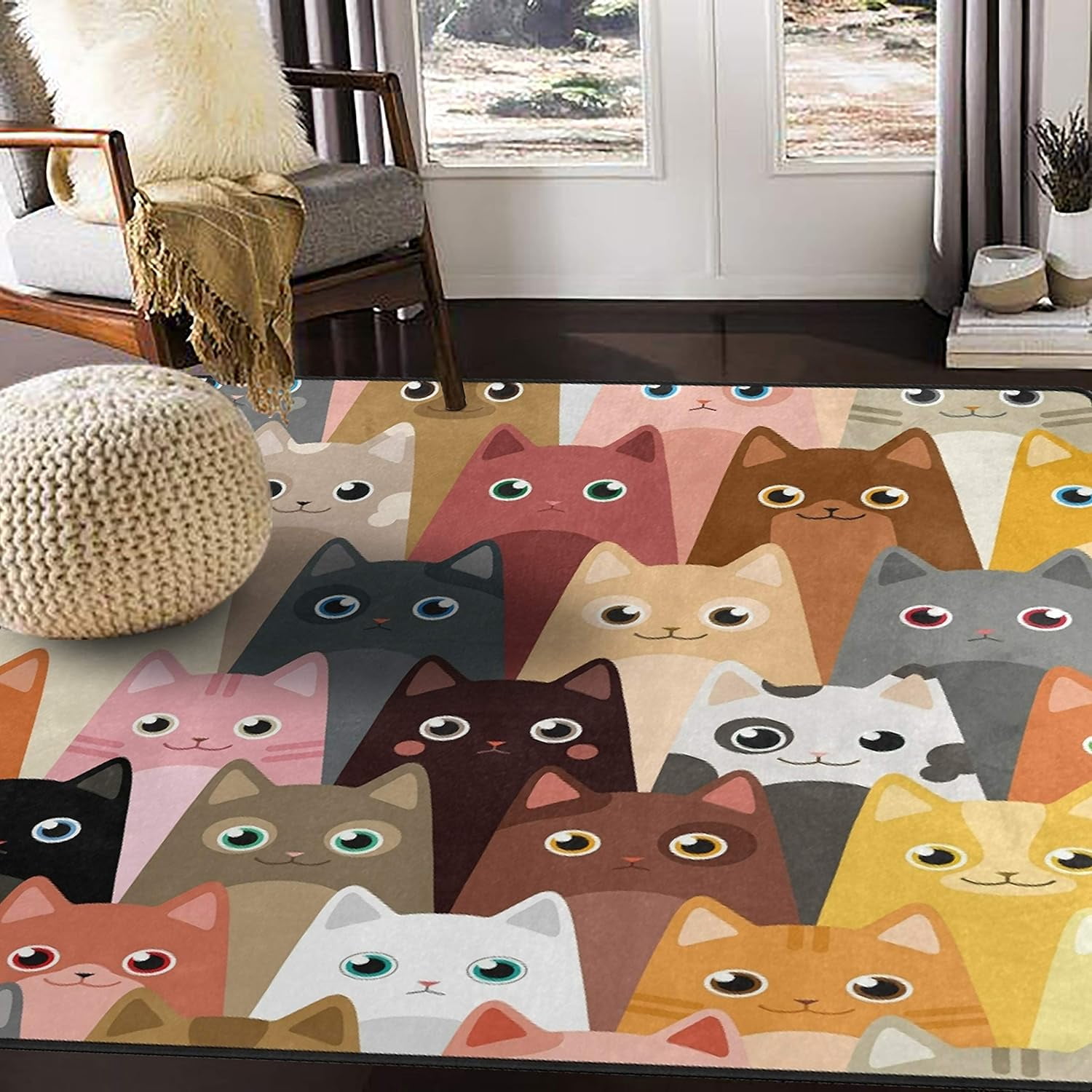 FREEAM Hipster Colorful Cat Kitten Area Rug Mat for Living Dining Dorm ...