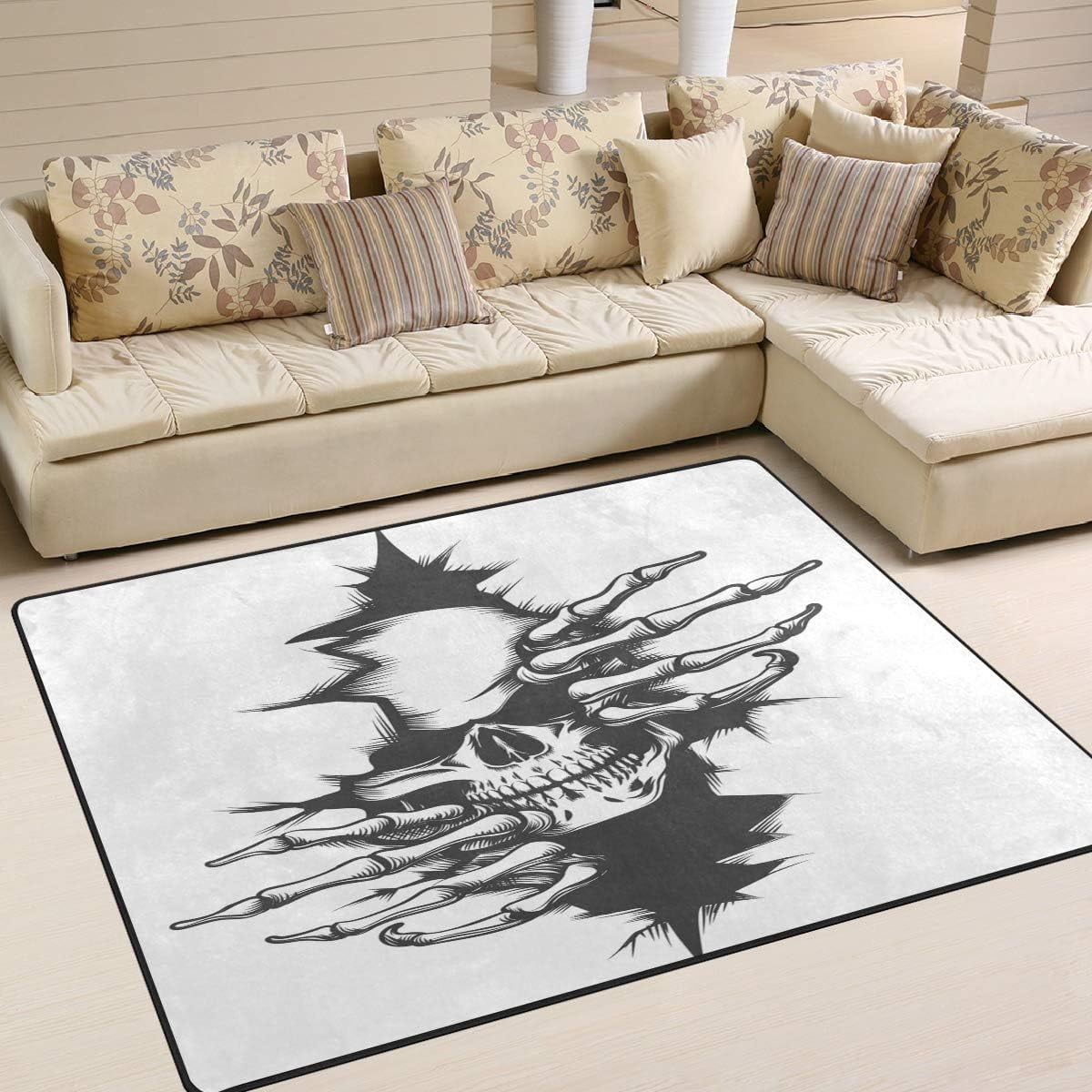 FREEAM Human Skull Non Slip Area Rug for Living Dinning Room Bedroom ...
