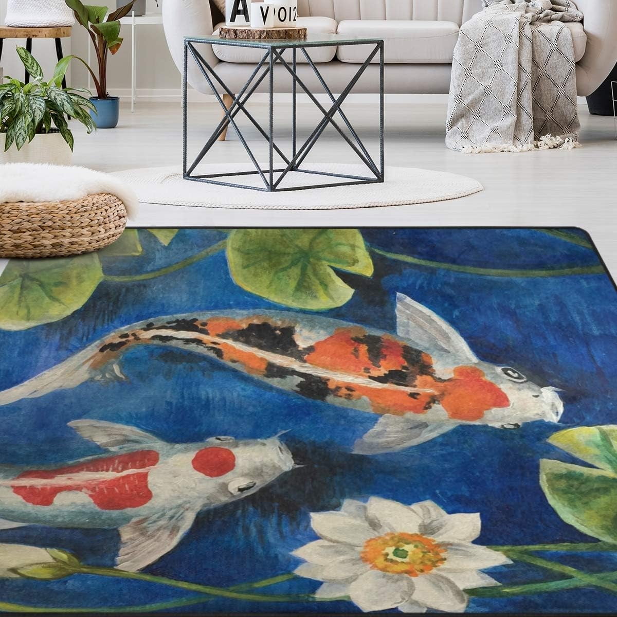 FREEAM Japan Japanese Area Rug 80"x58", Colorful Carp Koi Fish Painting ...