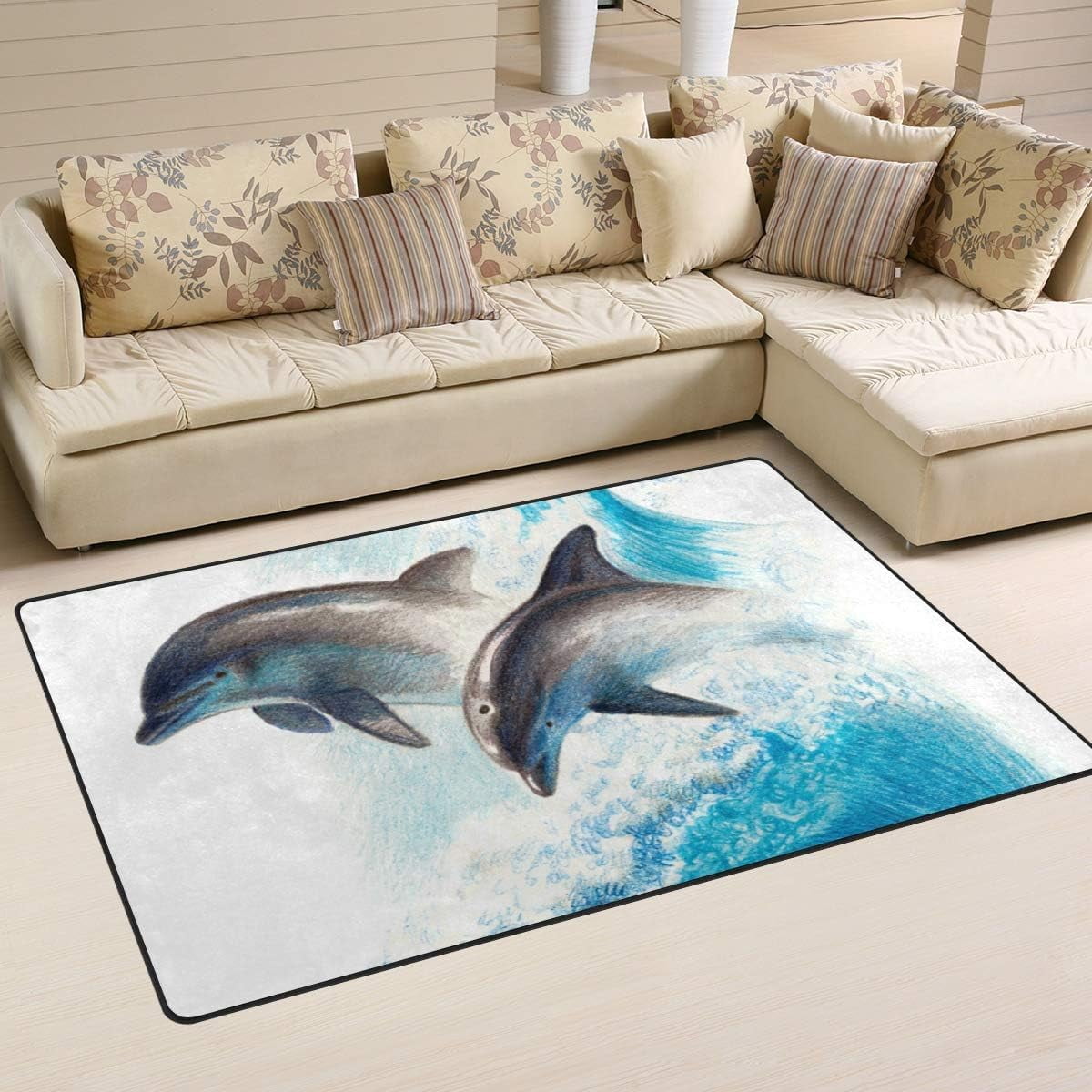 FREEAM Jumping Dolphin Non Slip Area Rug for Living Dinning Room ...