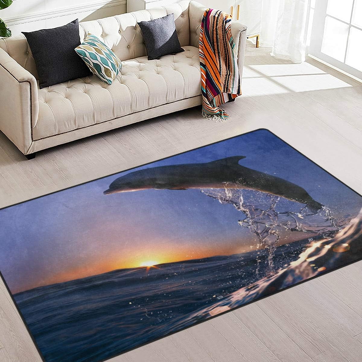 FREEAM Jumping Dolphin Non Slip Area Rug for Living Dinning Room ...