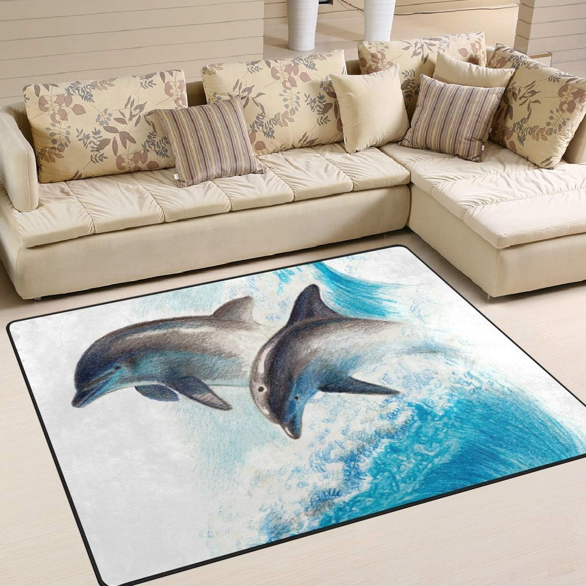 FREEAM Jumping Dolphin Non Slip Area Rug for Living Dinning Room ...
