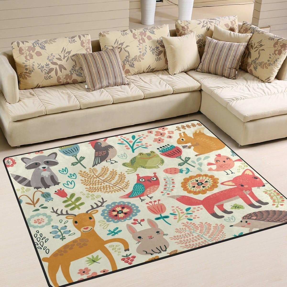 FREEAM Kids Nursery Area Rugs Soft Foam Forest Animals Plants Owls Fox ...
