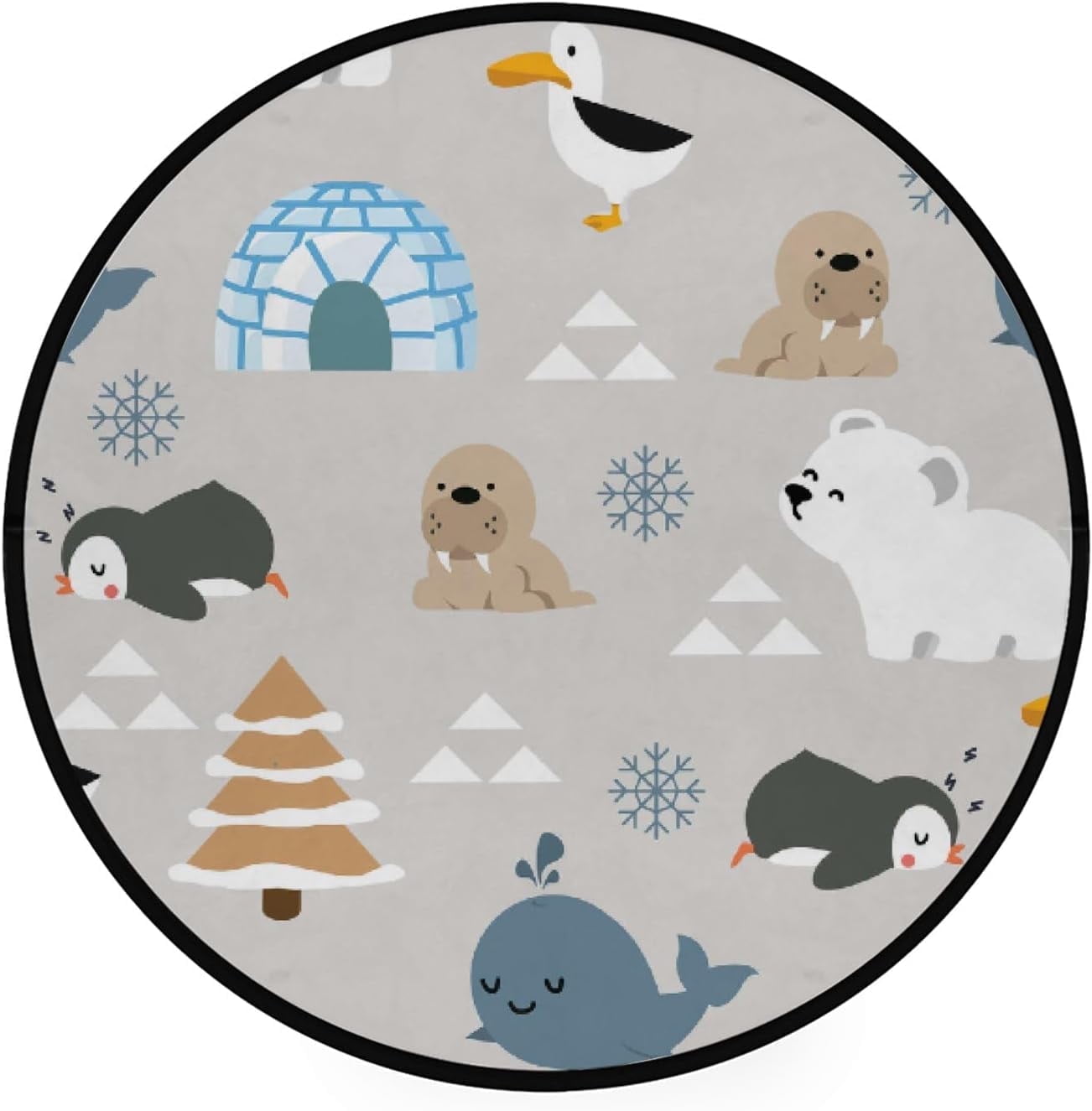 FREEAM Kids Round Nursery Area Rug 3 ft Cute Animal Arctic Cartoon Non ...