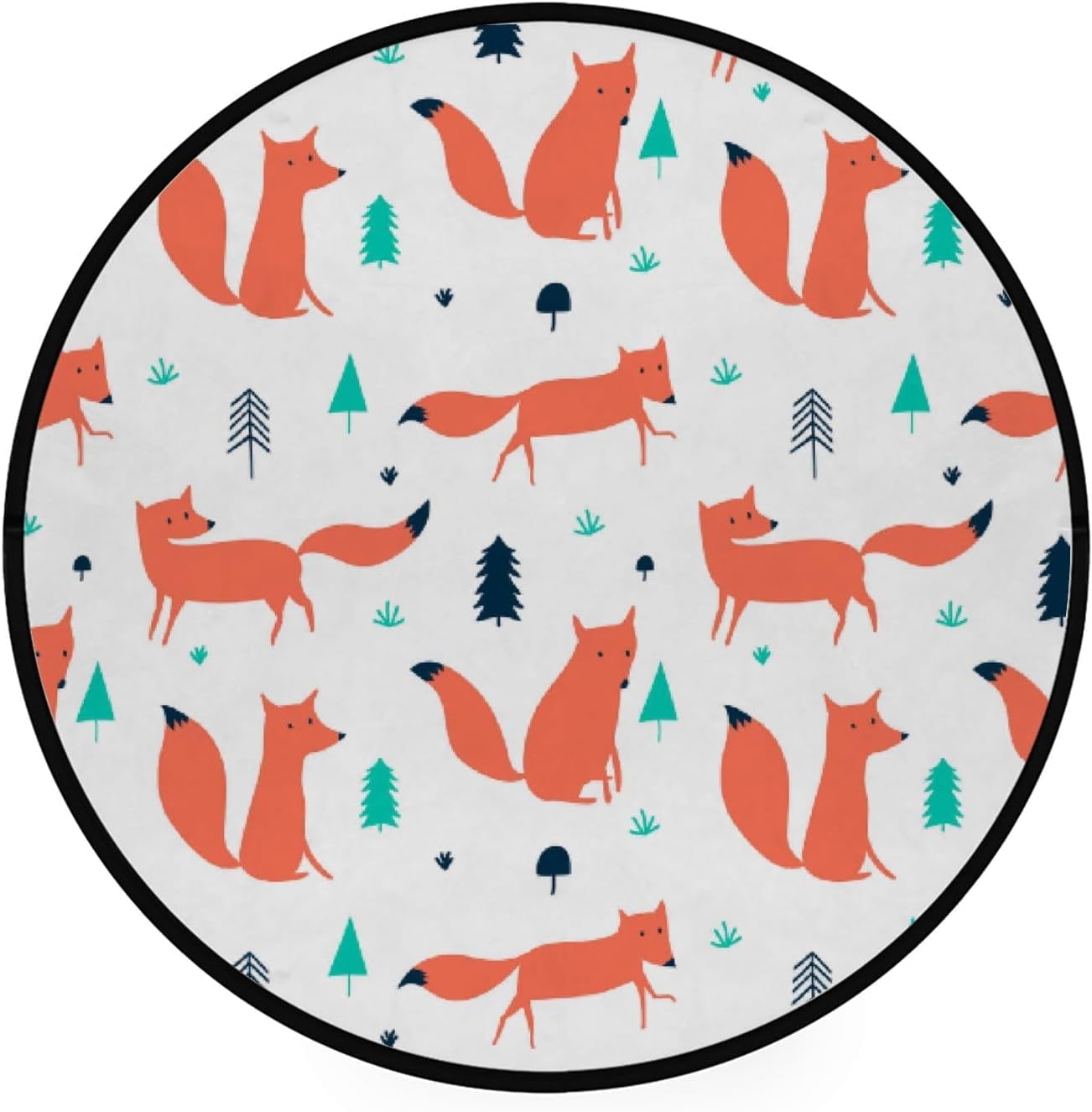 FREEAM Kids Round Nursery Area Rug 3 ft Fox Patterns Non Slip Play Mats ...