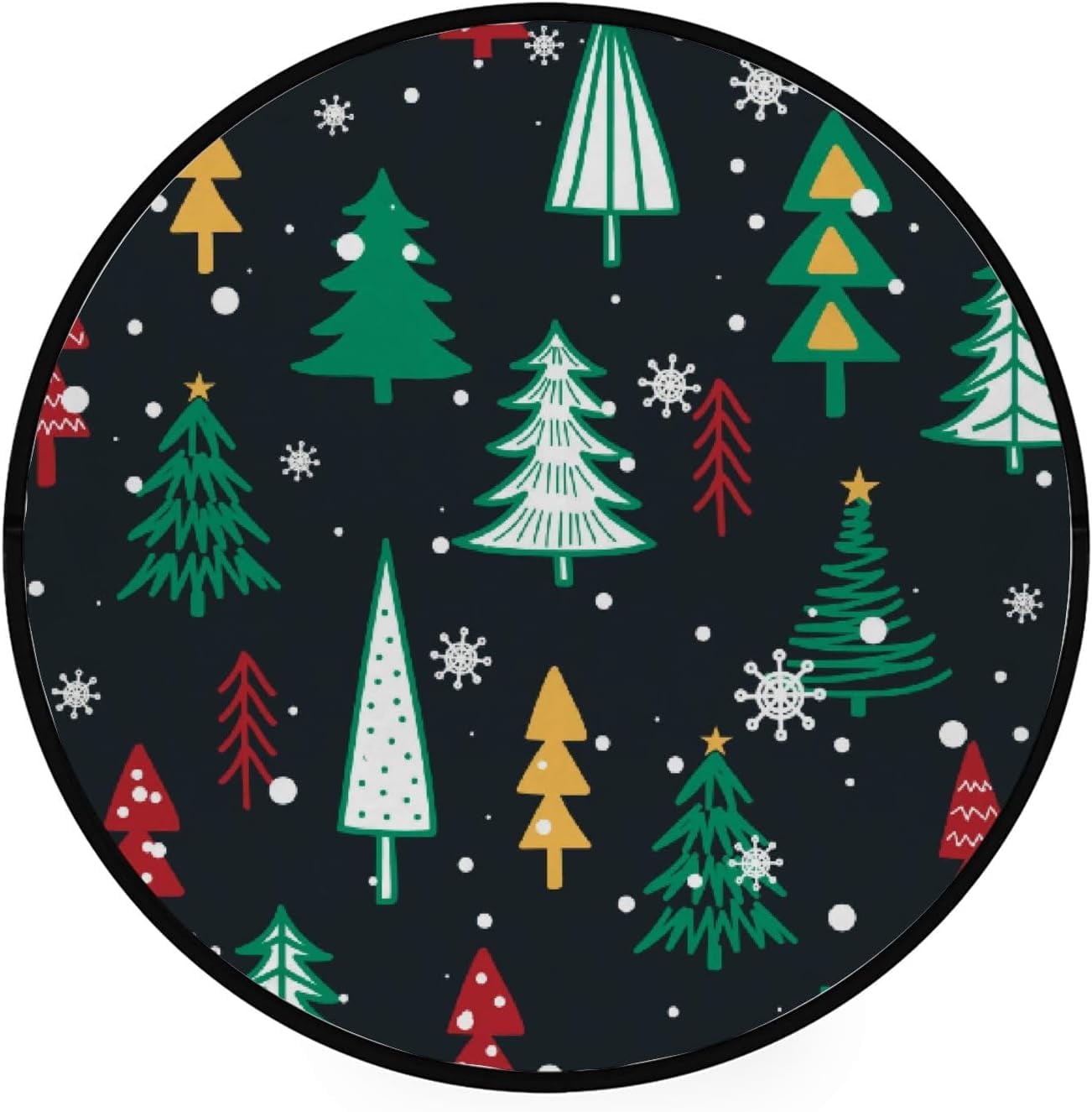 FREEAM Kids Round Nursery Area Rug 3 ft Happy New Year Trees Colorful ...