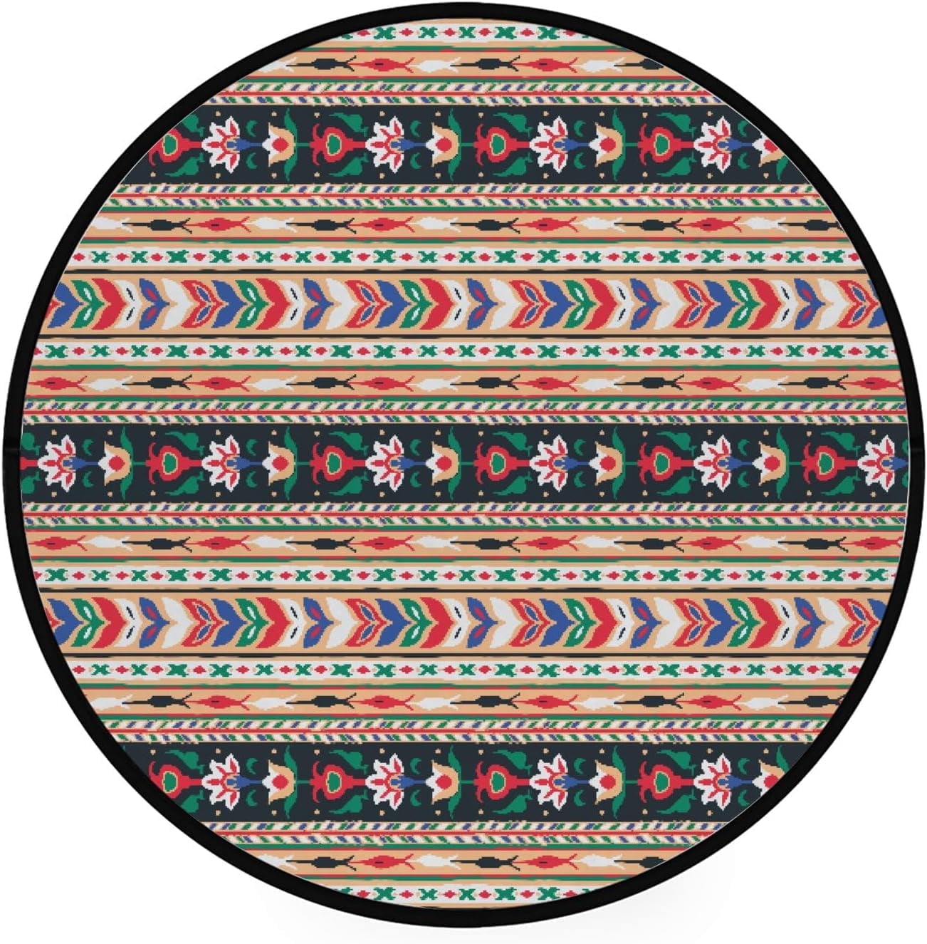FREEAM Kids Round Nursery Area Rug 3 ft Ikat Geometric Folklore ...