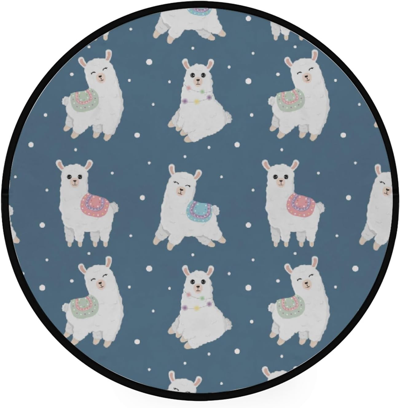FREEAM Kids Round Nursery Area Rug 3 ft Llama Alpaca Non Slip Play Mats ...