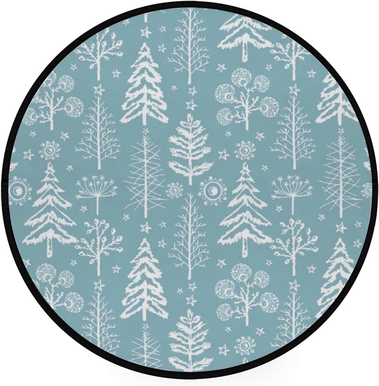 FREEAM Kids Round Nursery Area Rug 3 ft Winter Christmas Trees White ...