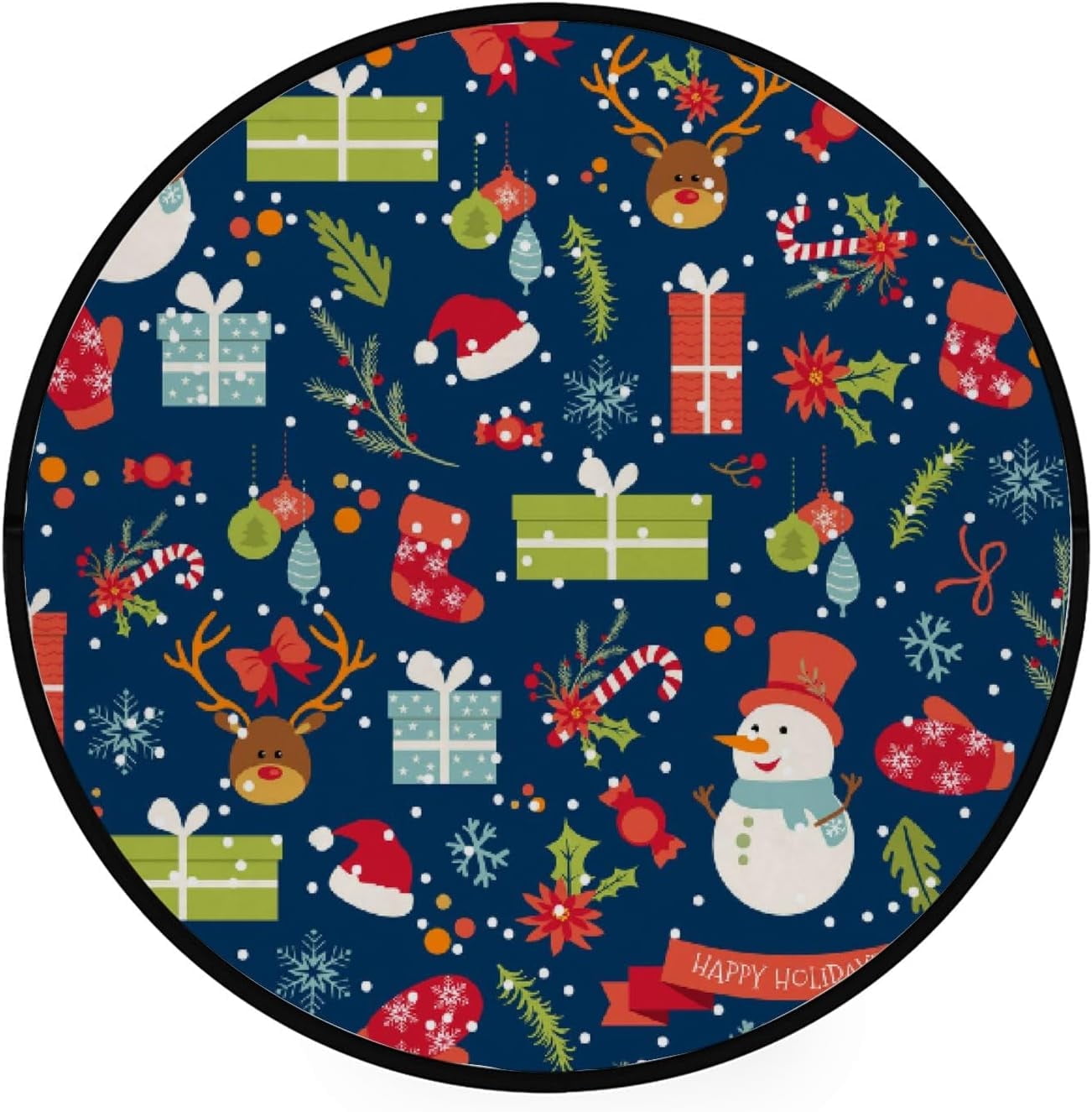 FREEAM Kids Round Nursery Area Rug 4 ft Merry Christmas Tree Snowman ...