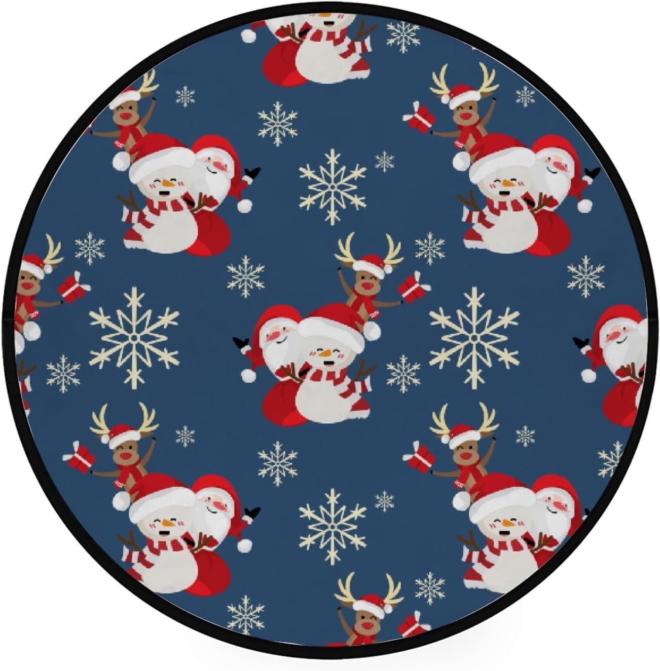 FREEAM Kids Round Nursery Area Rug 4 ft Santa Claus Snowman Reindeer ...