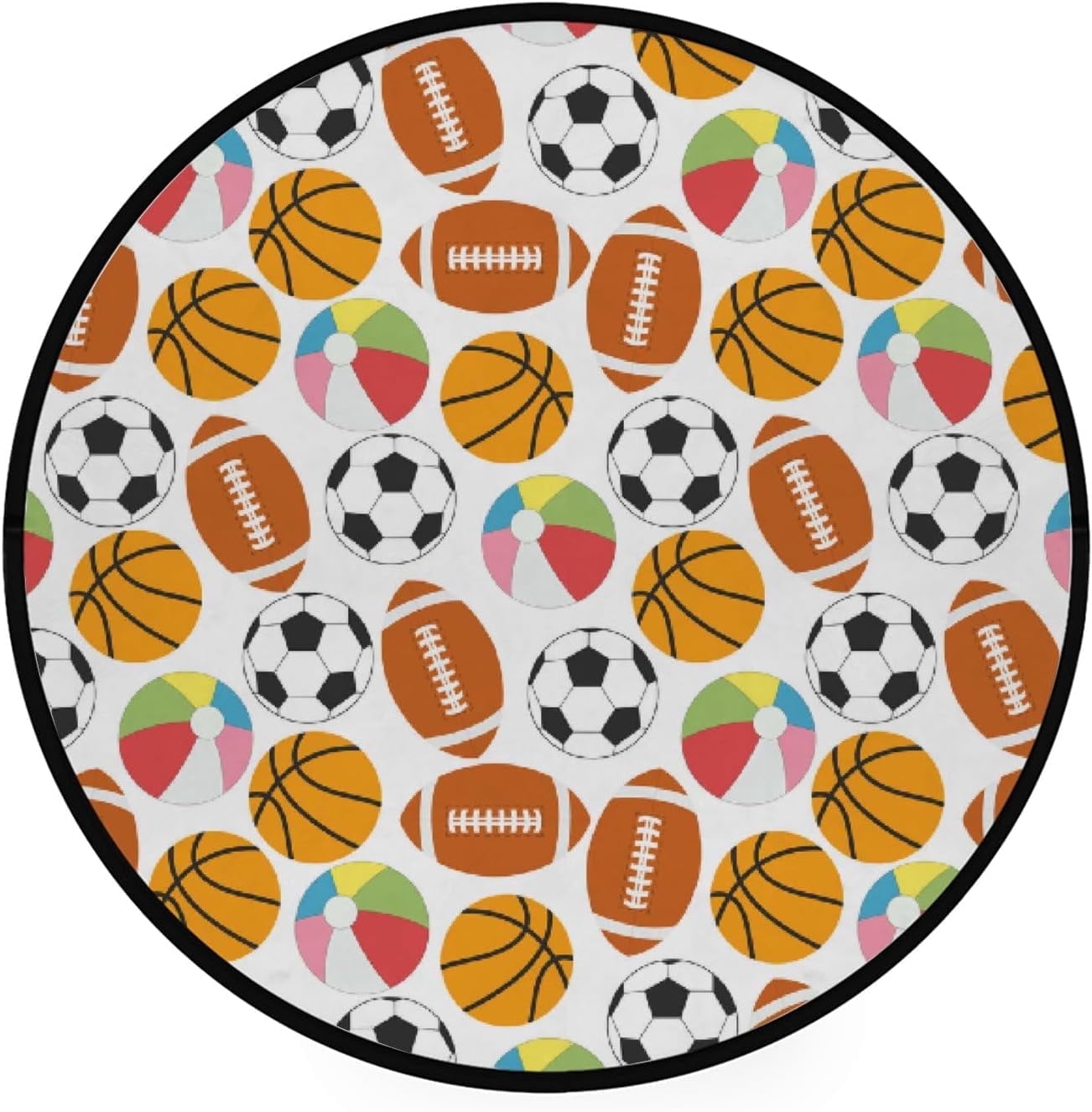 FREEAM Kids Round Nursery Area Rug 4 ft Sports Balls Play Mats for Kids ...