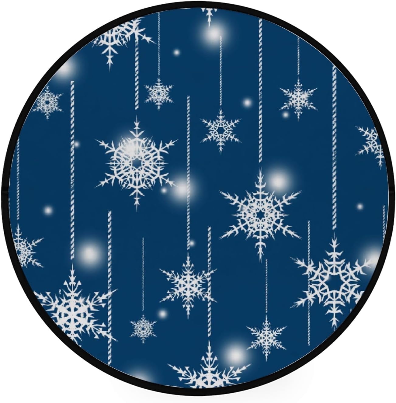 FREEAM Kids Round Nursery Area Rug 4 ft White Snowflakes on Blue ...
