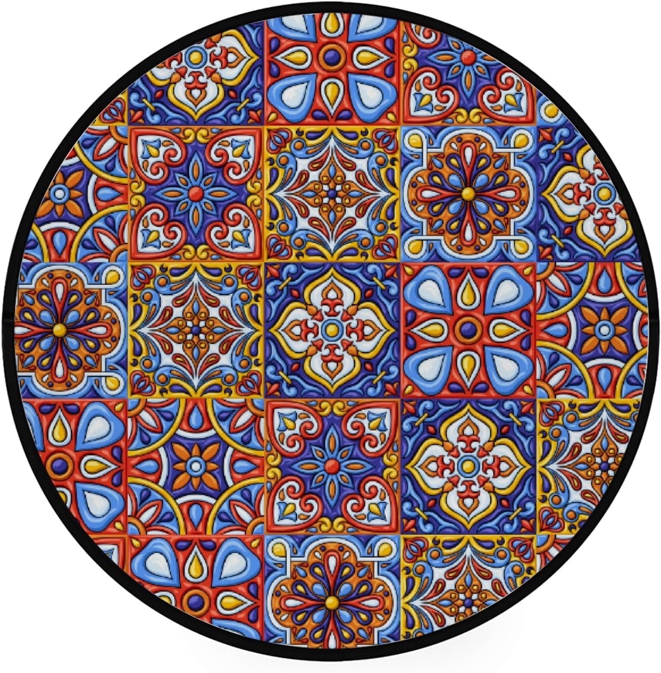 FREEAM Kids Round Nursery Area Rug 5 ft Mexican Ceramic Ethnic Folk ...