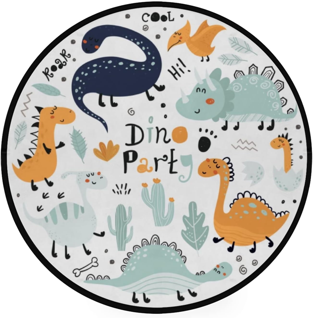 FREEAM Kids Round Nursery Area Rug Cute Dinosaurs 4 Ft Non Skid for ...