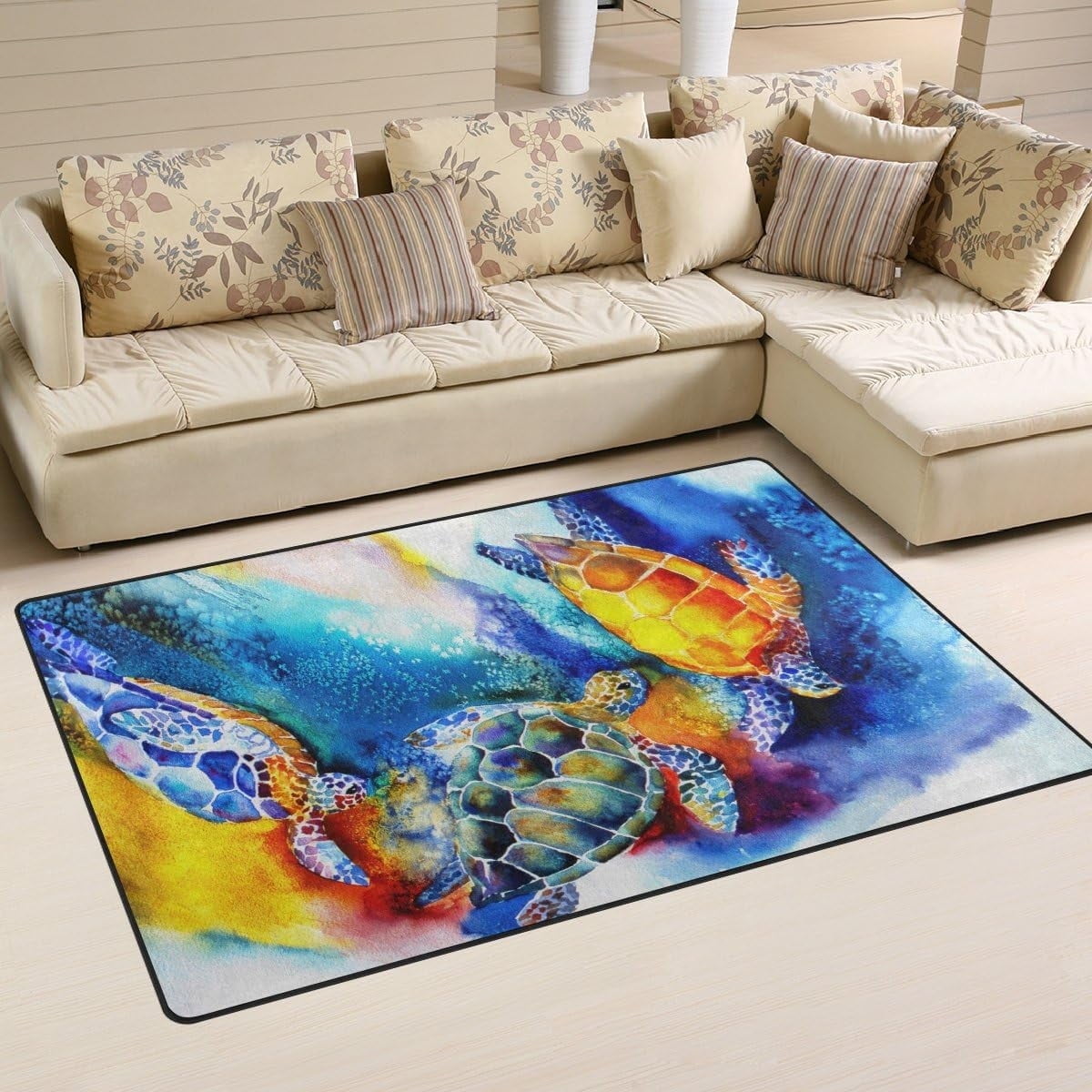 FREEAM Marine Animal Area Rug 3'x5', Sea Turtles Watercolor Painting ...