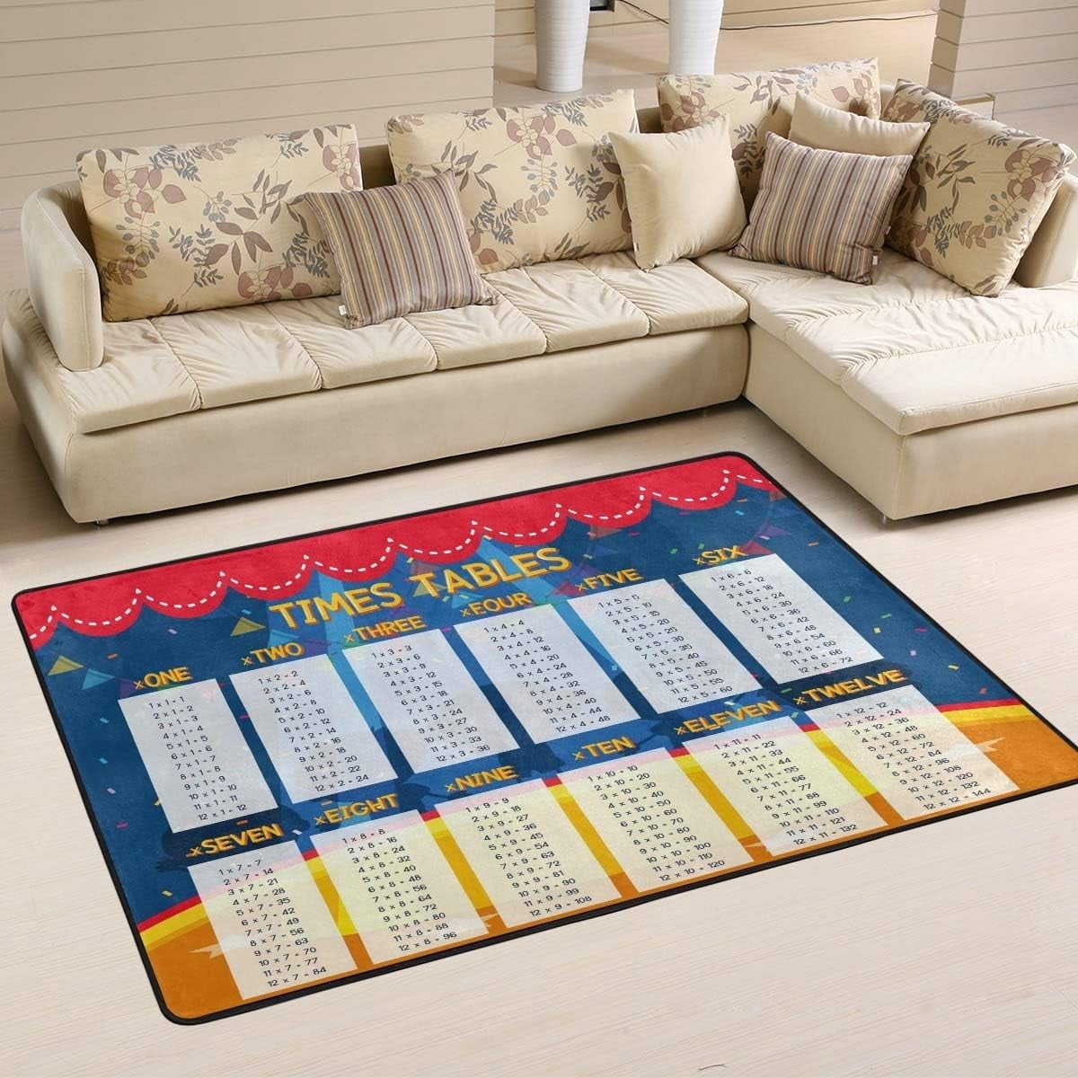 FREEAM Math Time Multiplication Table Educational Area Rug Mat for ...