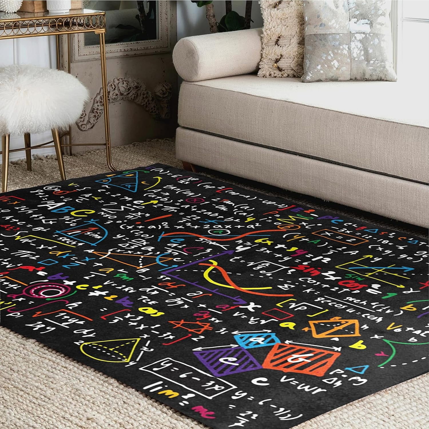 FREEAM Mathematics Formula Education Black Area Rug Mat for Living ...